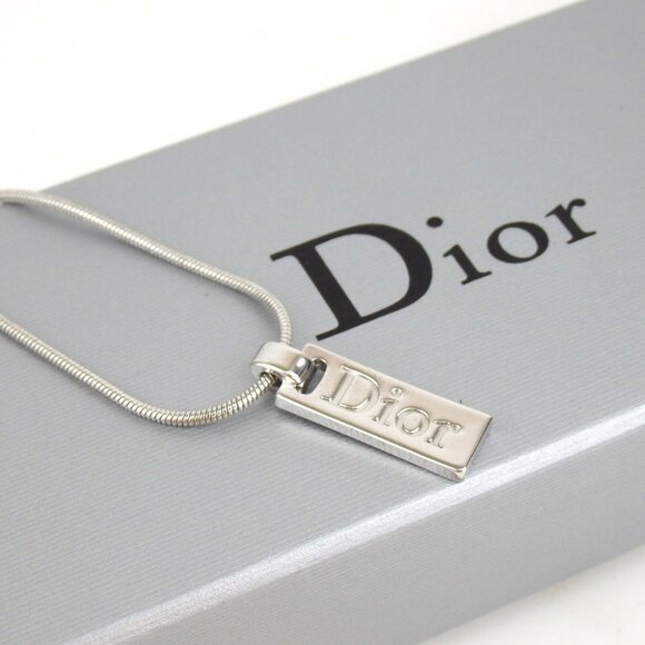 Dior | Jewelry | Authentic Christian Dior Logo Plate Necklace Metal ...